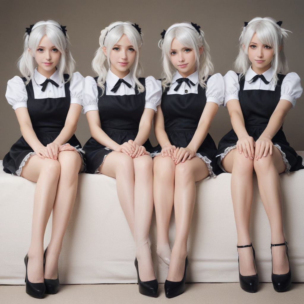 Three Anime maids With black heels and white hair More Anime