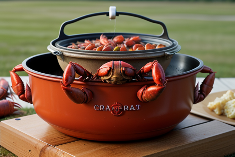 Delicious Seafood Feast: A Colorful Pot of Crabs and Crawfish
