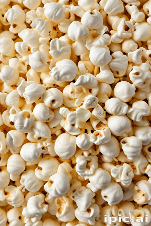 A Close-Up View of Deliciously Popped White Popcorn Kernels Together.