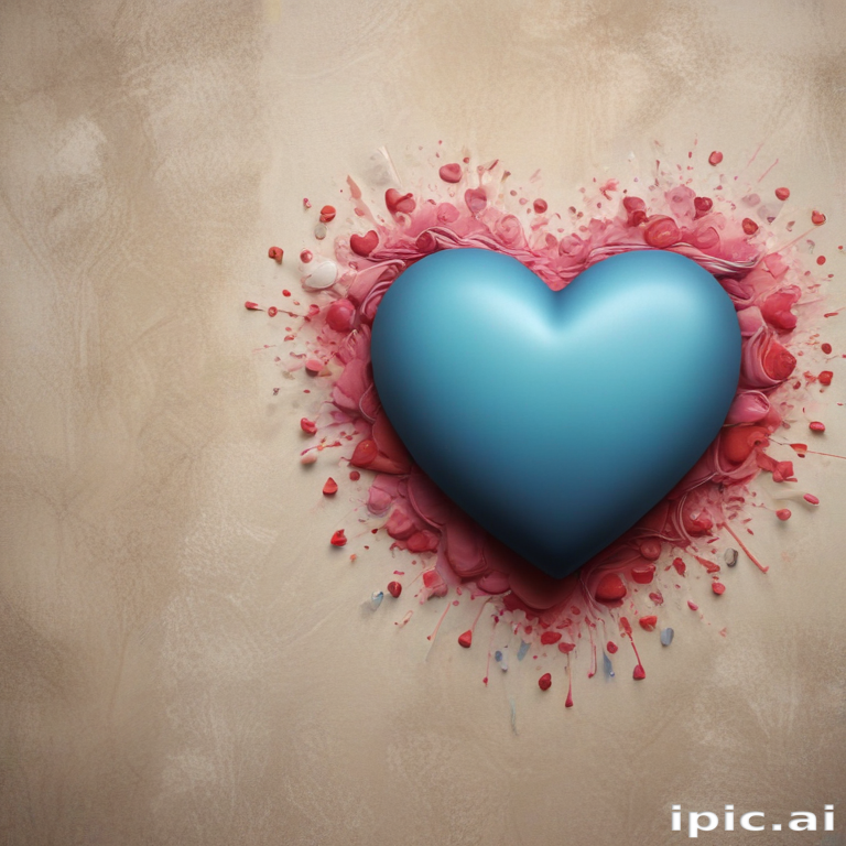 Vibrant Blue Heart Surrounded by a Burst of Colorful Hearts
