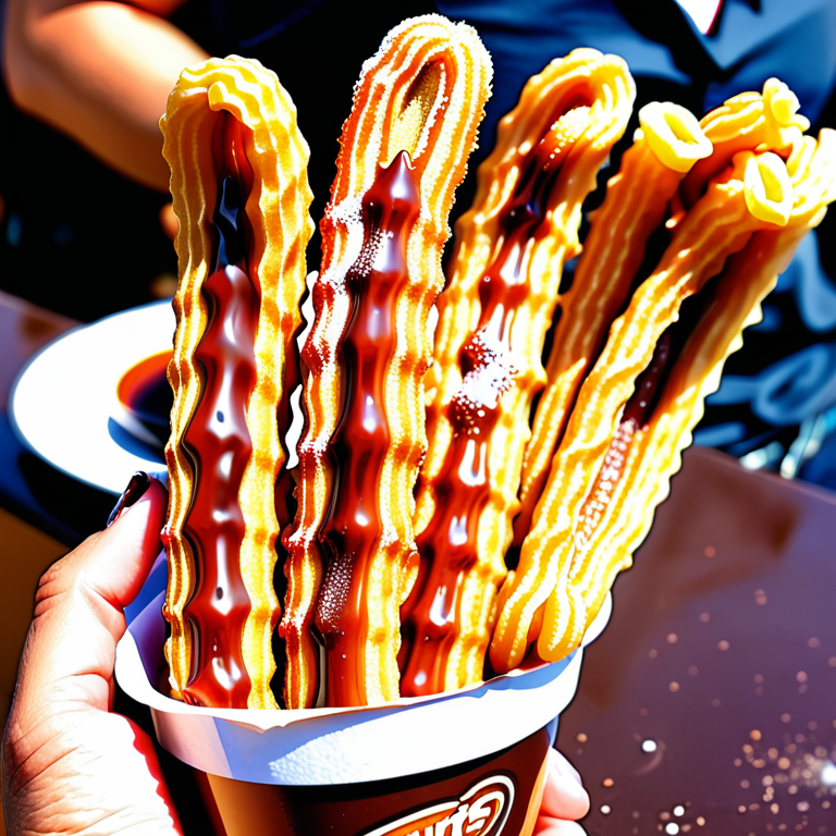 Deliciously Crispy Churros Dipped in Rich Chocolate Sauce Served Freshly.