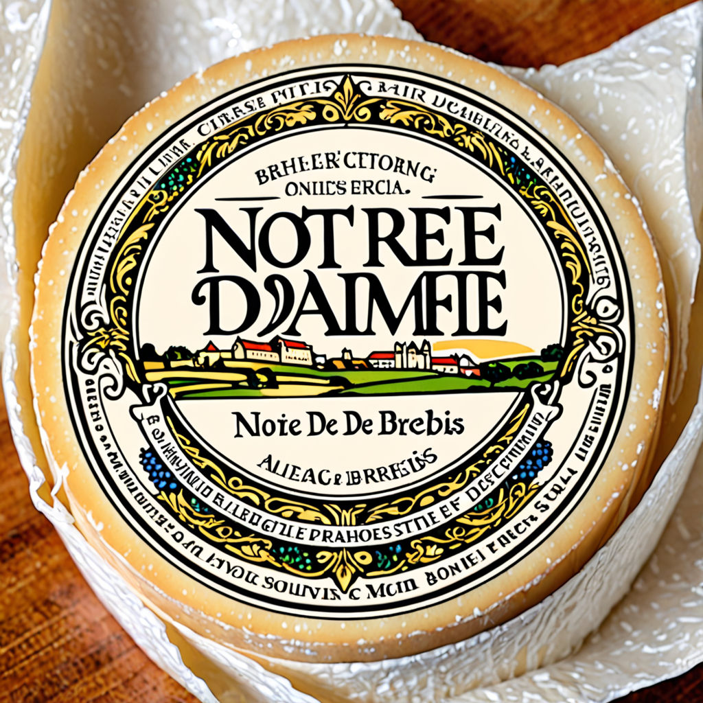 Round label of sheep cheese called "NOTRE-DAME DE BREBIS"