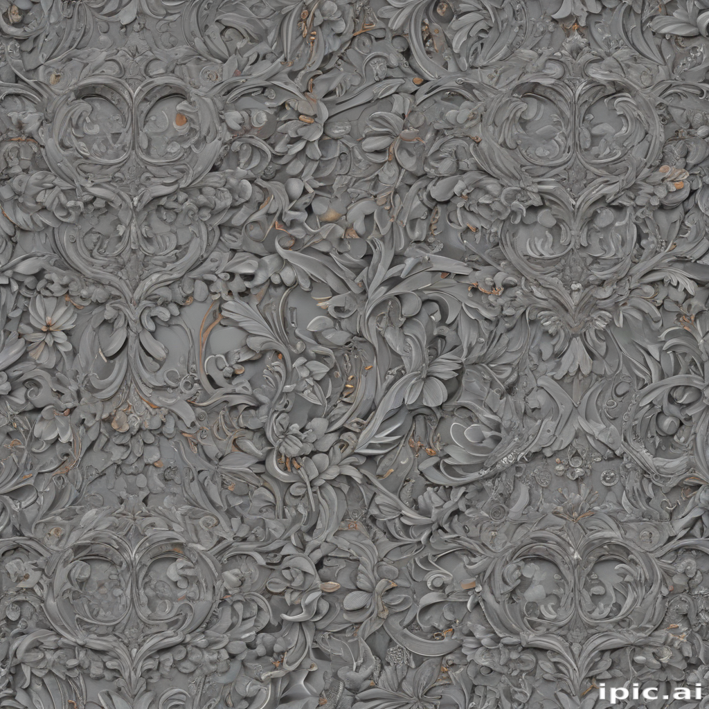 Intricate Gray Floral Design with Detailed Patterns and Textures Throughout