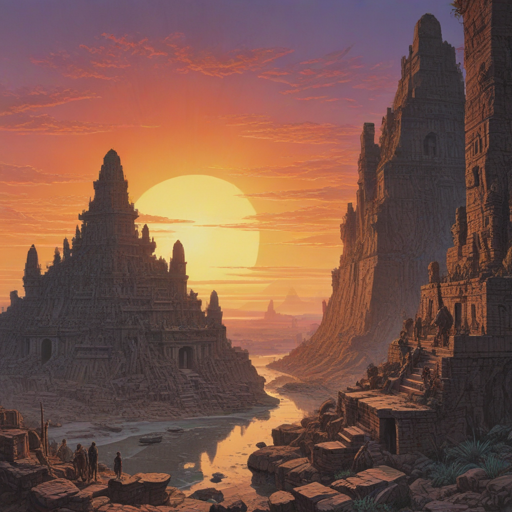 jean giraud moebius landscape piranesi aztec sunset