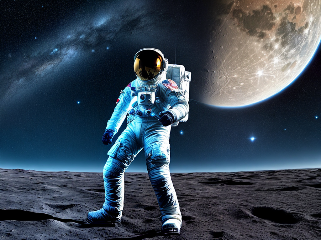 ultra HD astronaut with his hand on his belt, standing on the moon