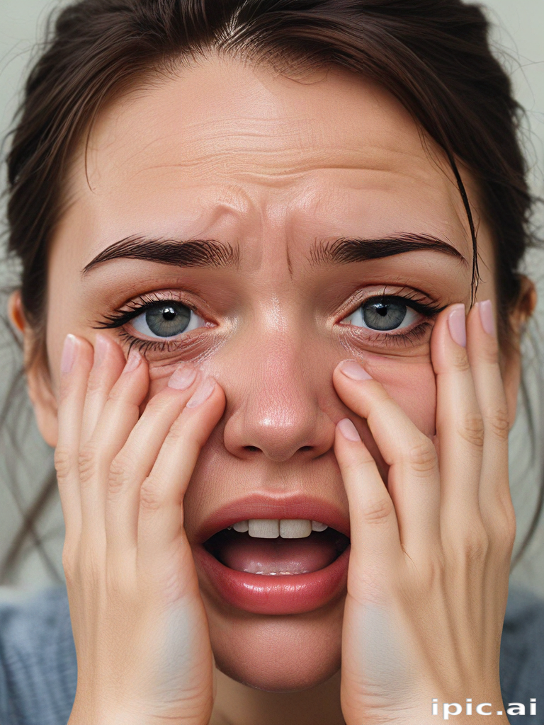 Expressive Portrait of a Young Woman Showing Intense Emotion and Concern.