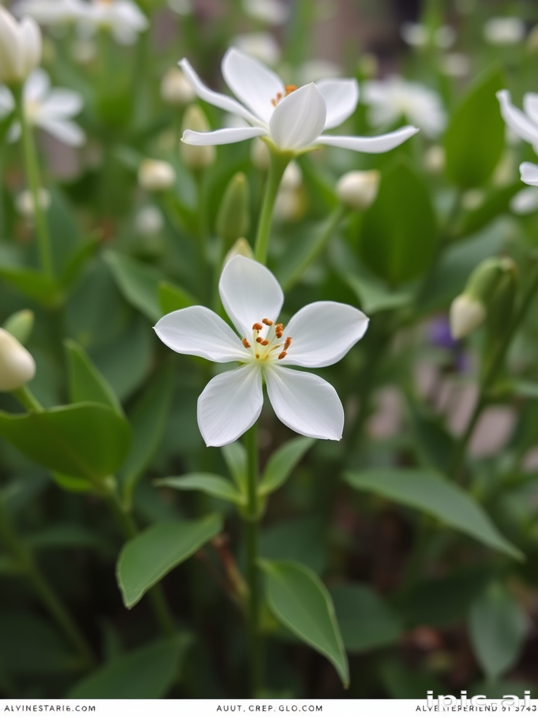 Delicate White Flowers Blooming Among Vibrant Green Foliage in Nature