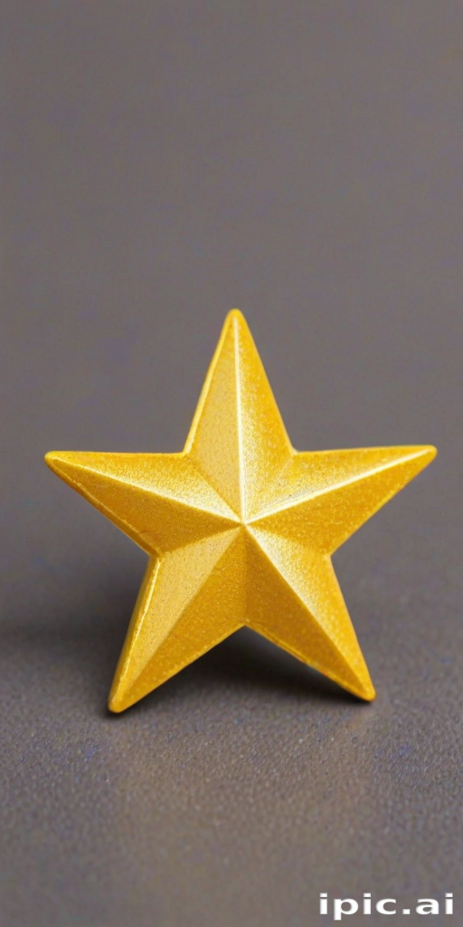 A Shiny Gold Star with a Faceted Design on a Gray Background