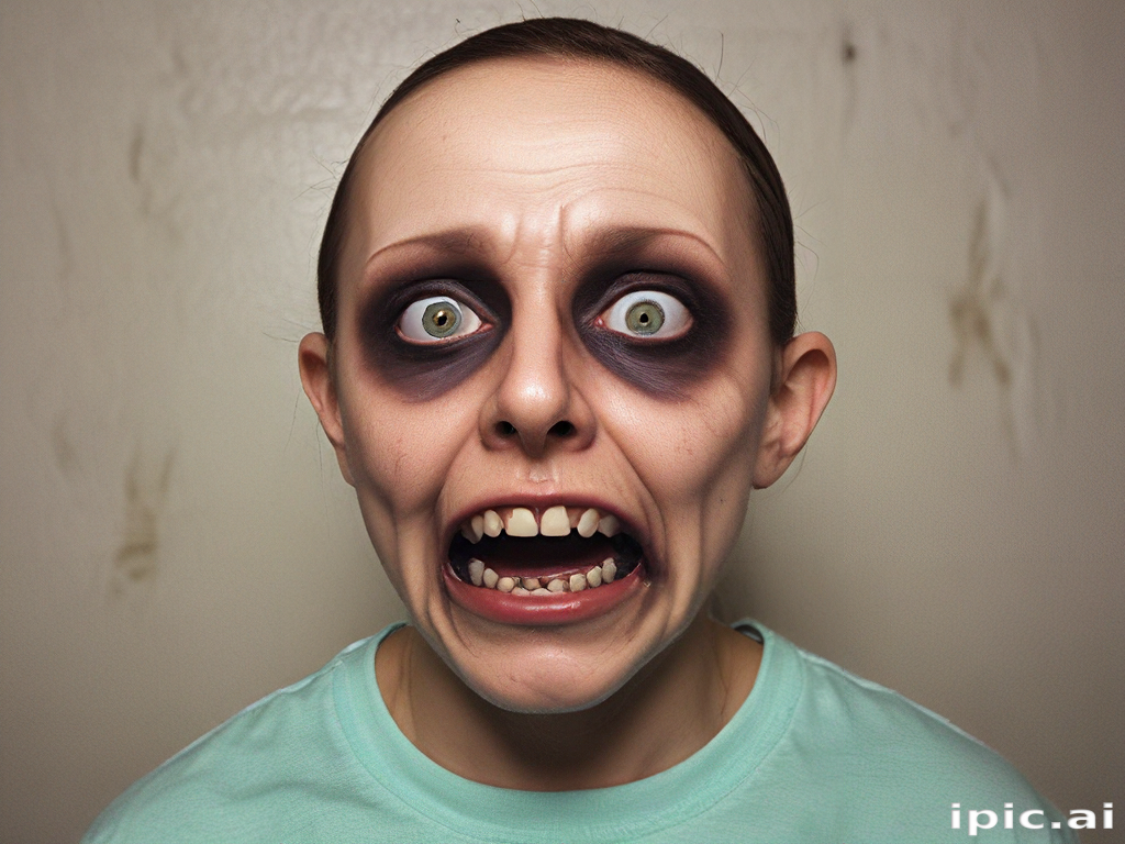 Terrifying Portrait of a Shocked Individual with Dramatic Makeup Effects