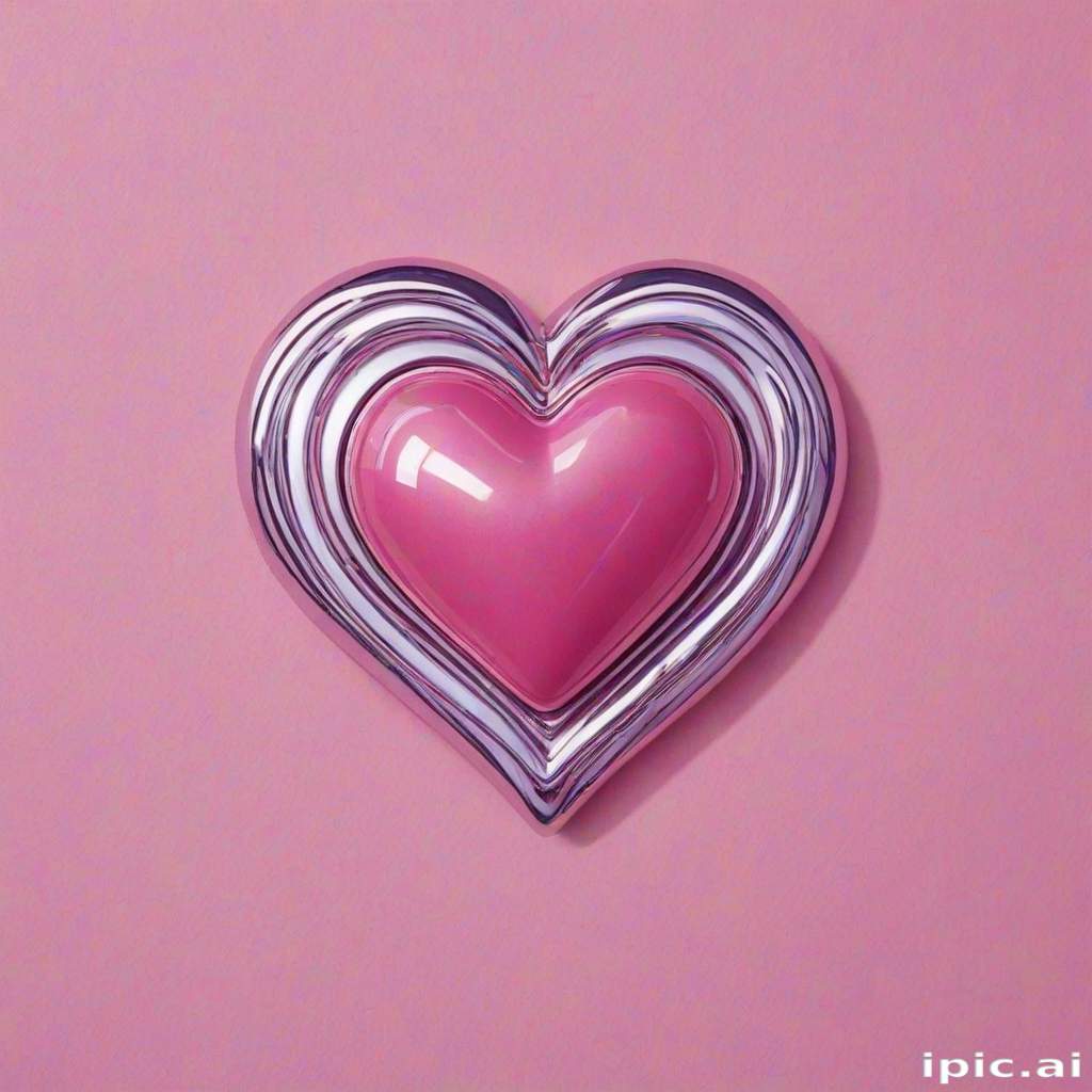 Shiny Pink Heart with Metallic Accents Against a Soft Pink Background