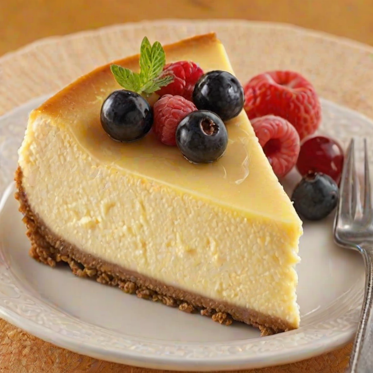 Deliciously Creamy Cheesecake Slice Topped with Fresh Berries and Mint ...