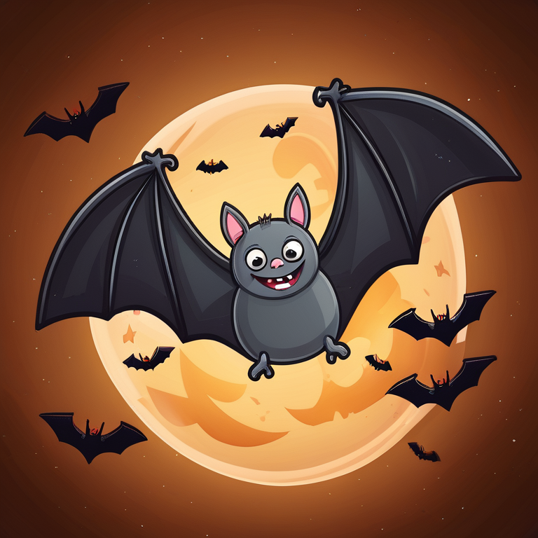 Cheerful Cartoon Bat Soaring Through a Spooky Night with Friends