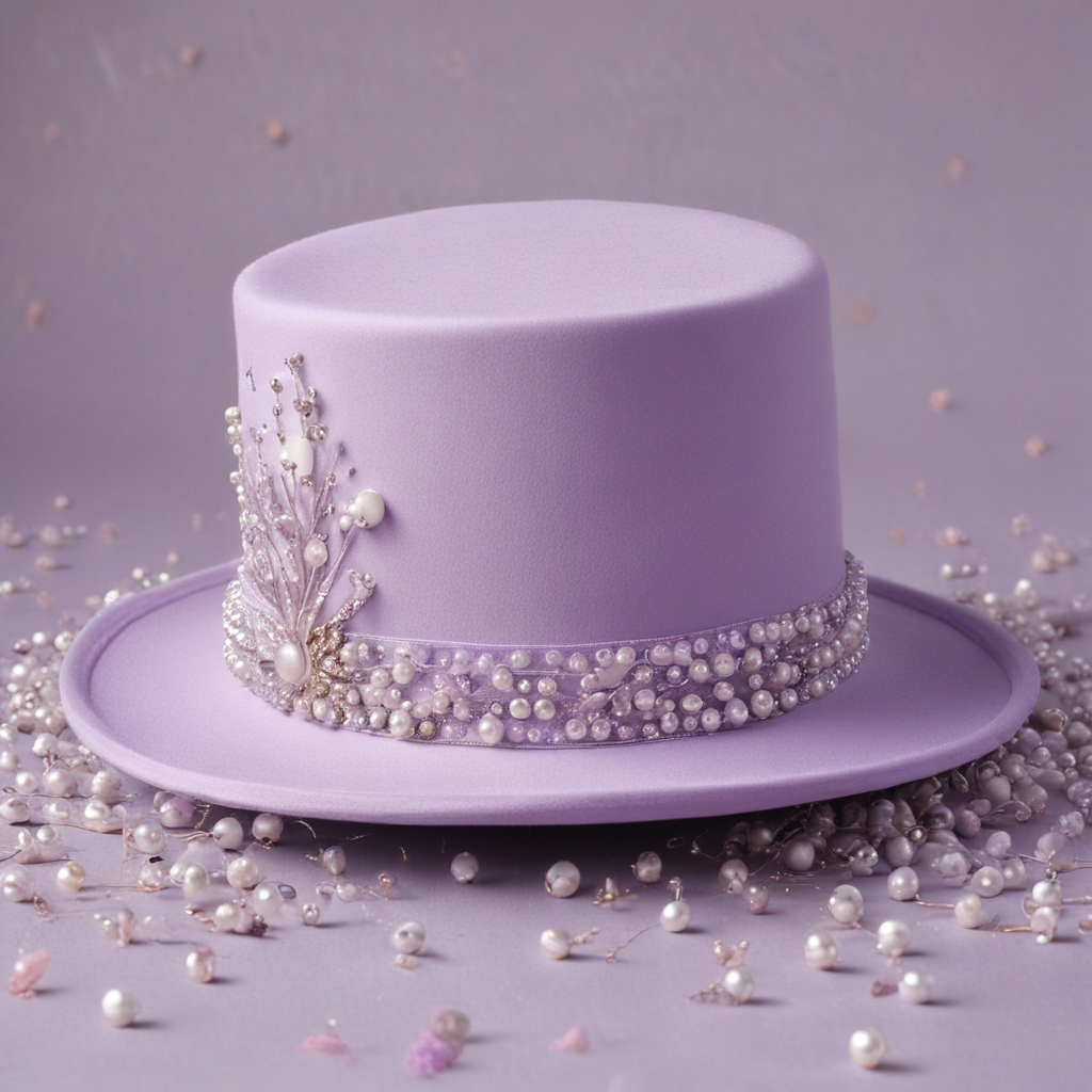 a lot of pearls are pouring into a lilac hat top hat