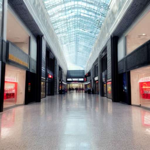Empty mall shining with red lights