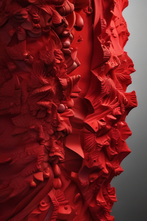 Intricate Red Textures: A Close-Up of Dynamic Organic Sculptural Forms