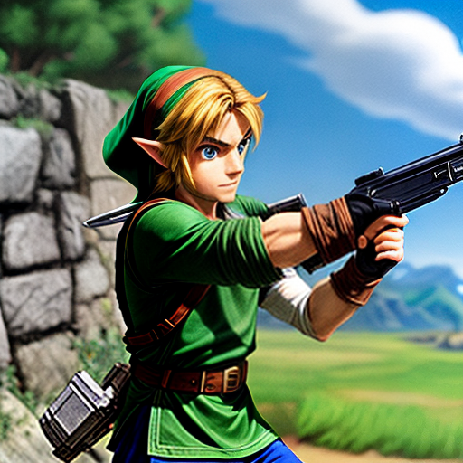 link from the legends of zelda firing a gun