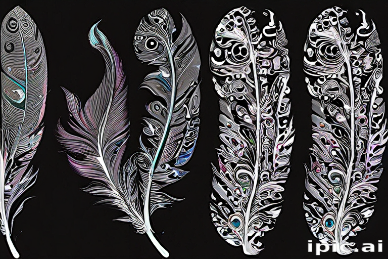 Intricate and Colorful Feather Designs on a Dark Background