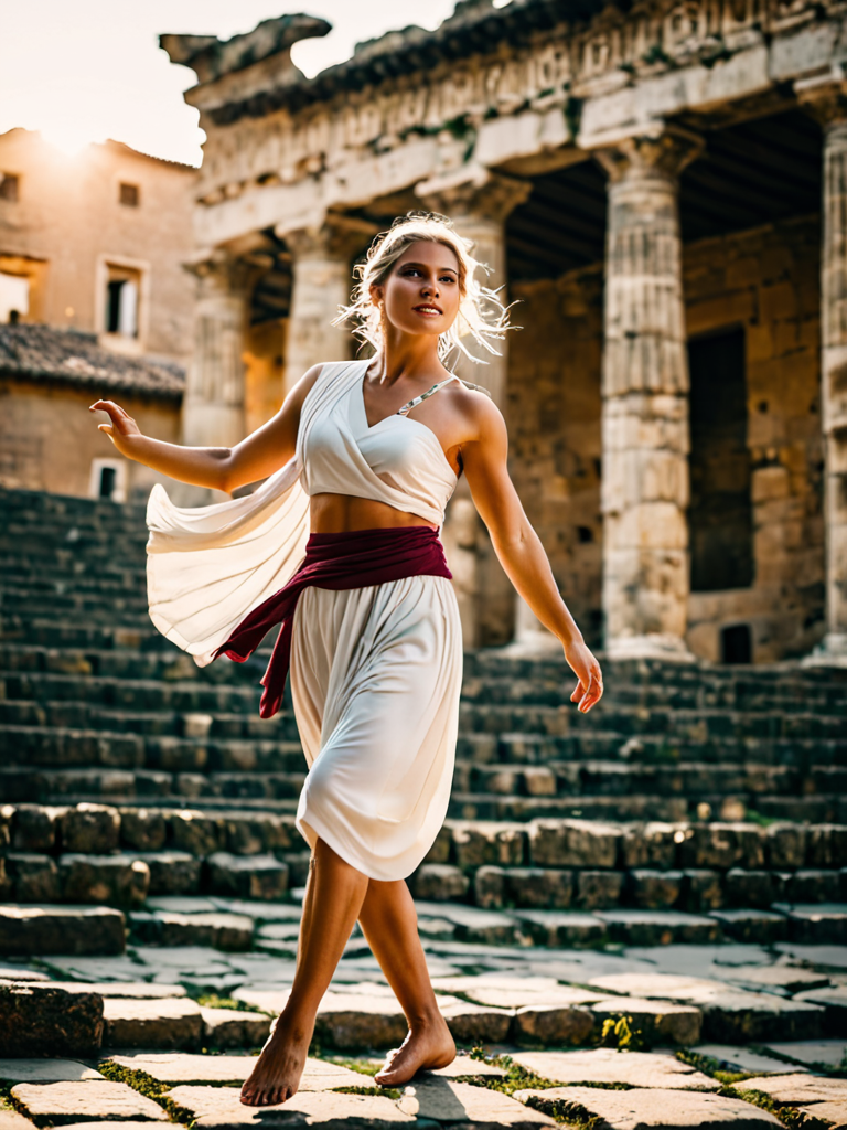 Woman, roman, Fit, blonde hair, short toga, Full body, Portrait ...