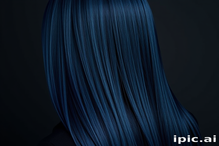 Stunning Deep Blue Hair Flowing Elegantly Against a Dark Background