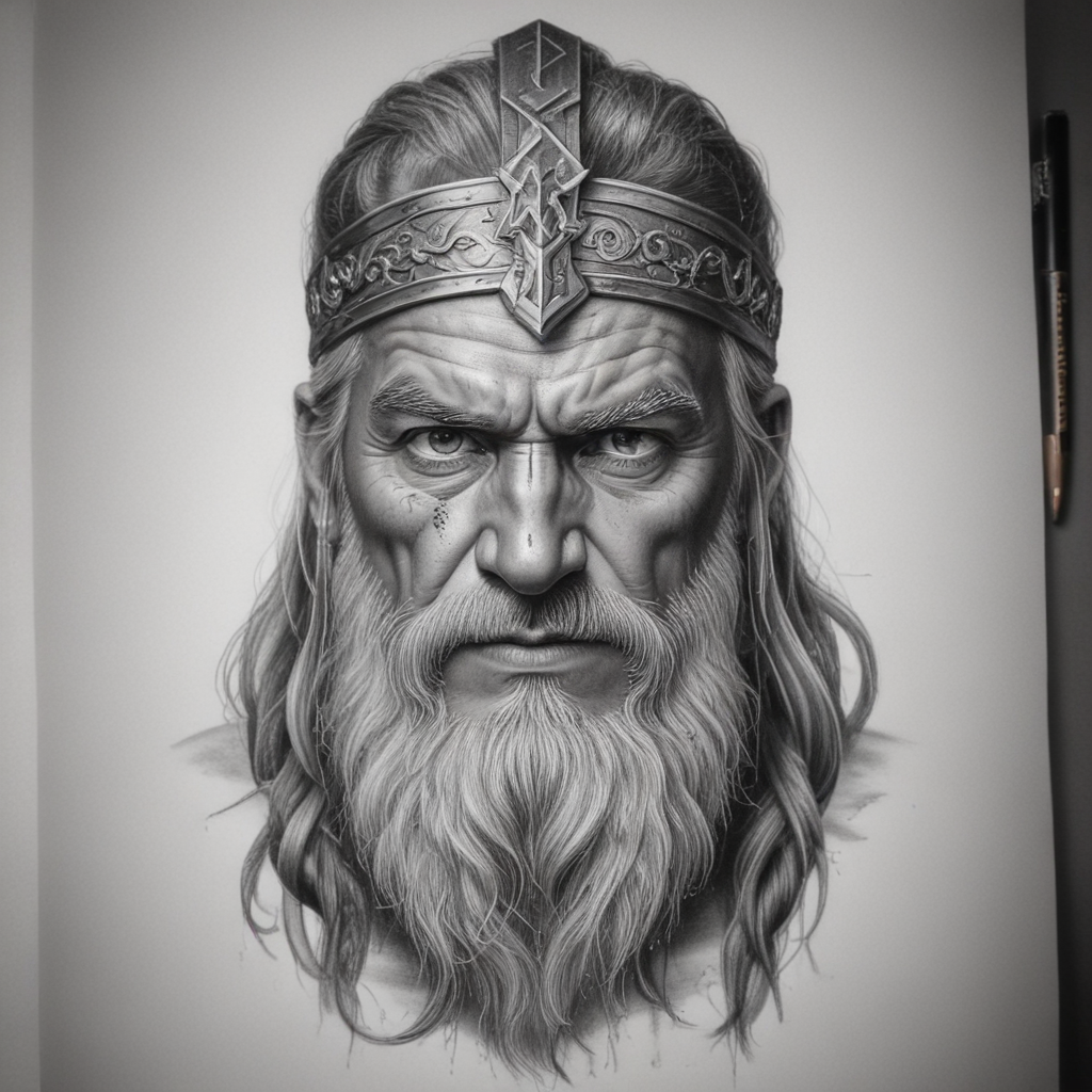super detailed realistic tattoo sketch of Odin and I want lightning to ...