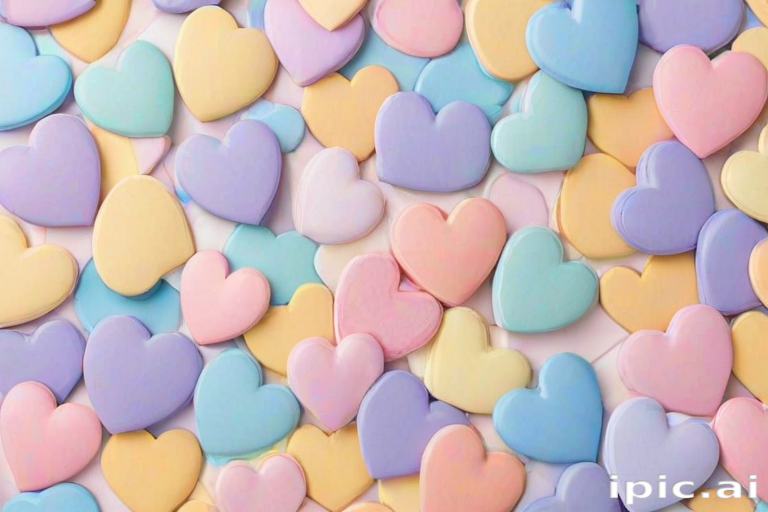 Colorful Assortment of Heart-Shaped Decorations in Soft Pastel Shades.