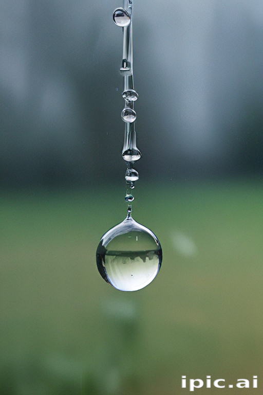 Delicate Water Droplet Hanging Elegantly from a Leaf in Nature