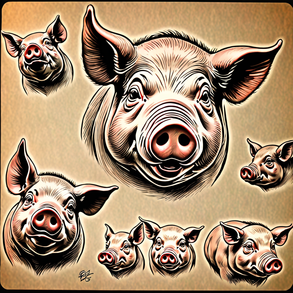 Pig head,hachuras,draw,skecth,horror,multiple angles