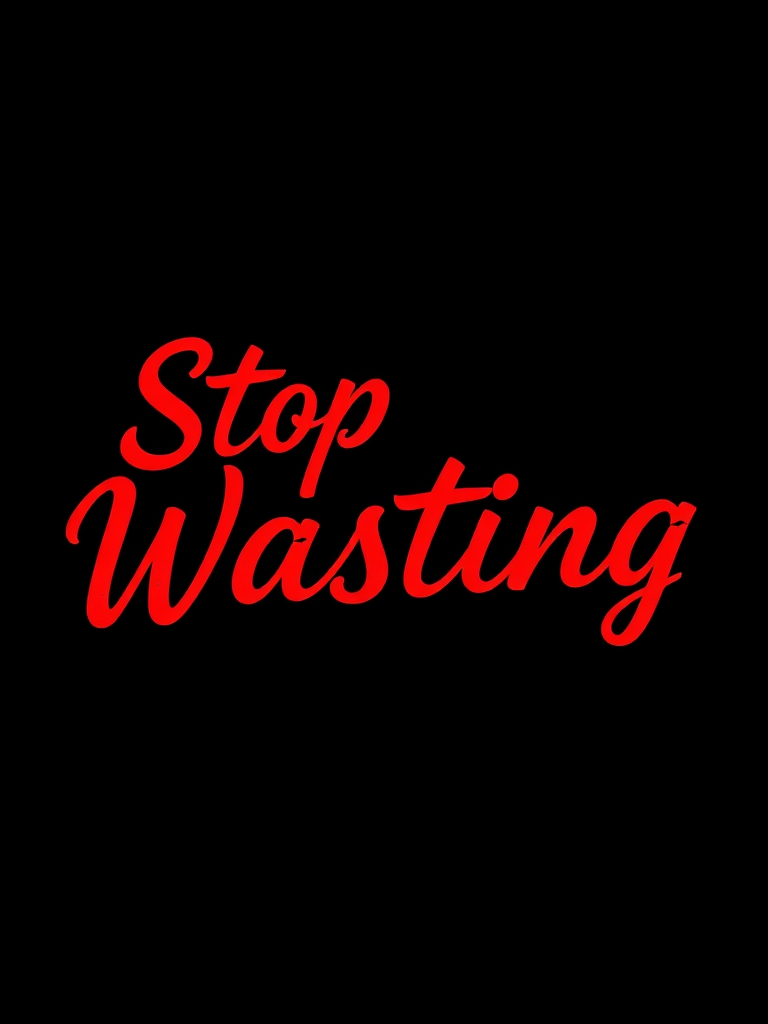 Create an image of the phrase "Stop Wasting" in bold red cursive ...