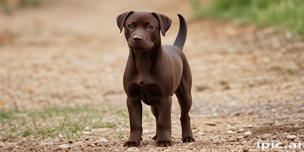 Adorable Brown Puppy Standing on a Path Surrounded by Nature