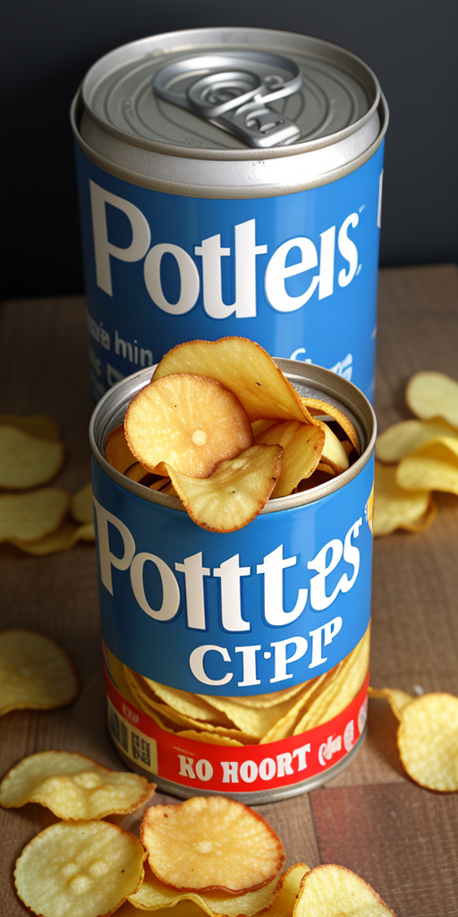 Deliciously Crunchy Potato Chips in Iconic Blue Potters Cans on Display
