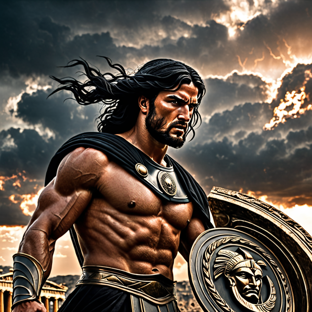A realistic closeup picture of an ancient Spartan Warrior. His long ...