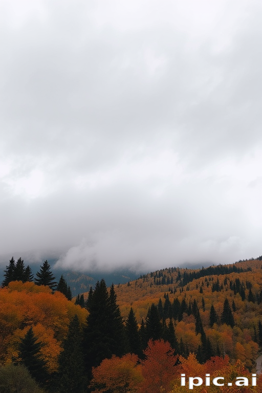 Majestic Autumn Landscape with Colorful Trees Under Cloudy Skies and ...