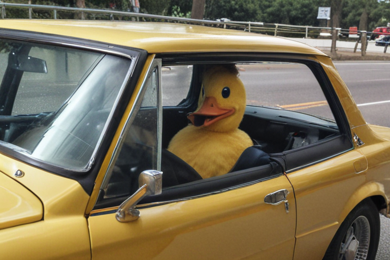 Jimmie the Yellow Duck driving a car
