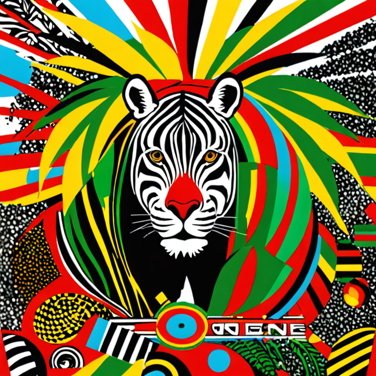 reggae song abstract music instruments album cover rasta zebra