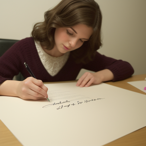 A Young Girl Concentrating While Signing Important Documents at a Table