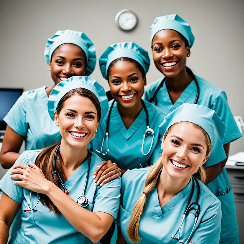 a group of nurses smiling have having fun