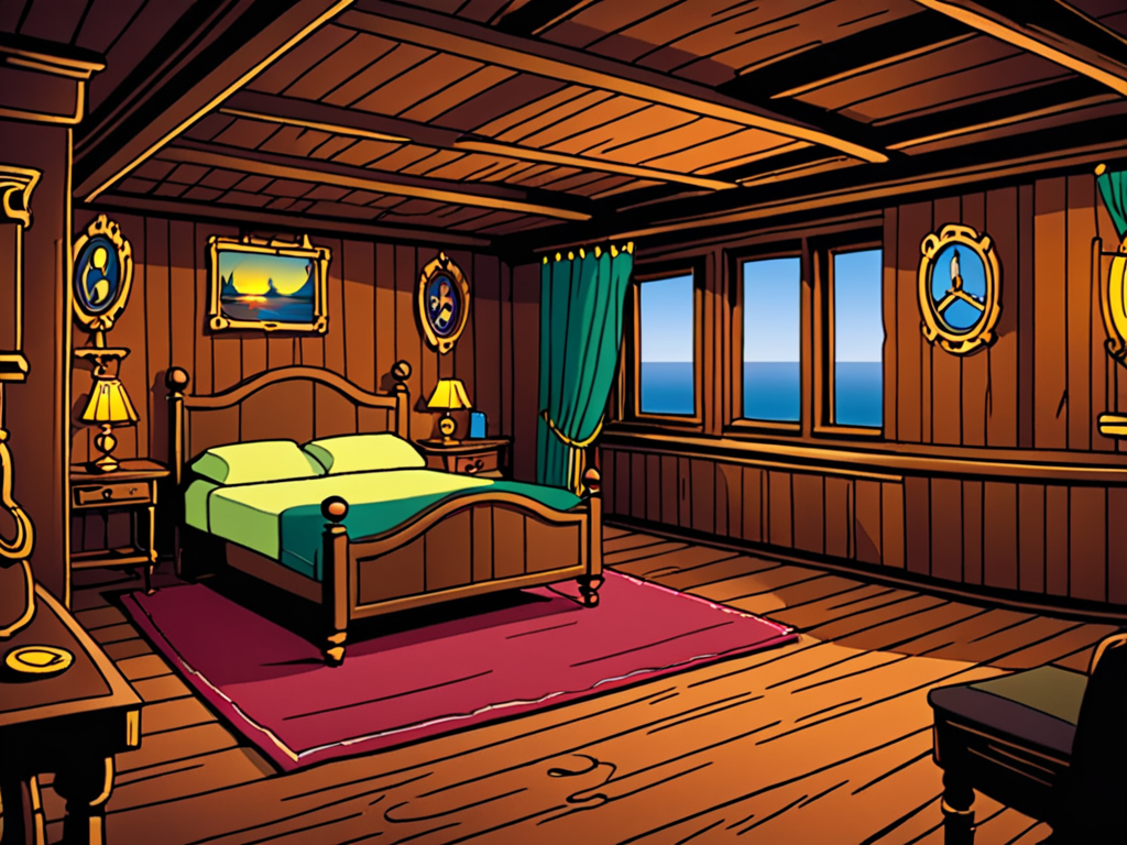Interior of Captain Hook's state room on the pirate ship from the ...