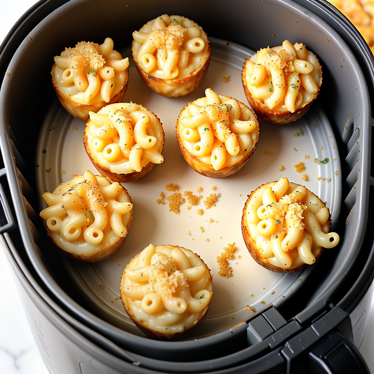 Mini Macaroni and Cheese Cups Cooked to Perfection in an Air Fryer.