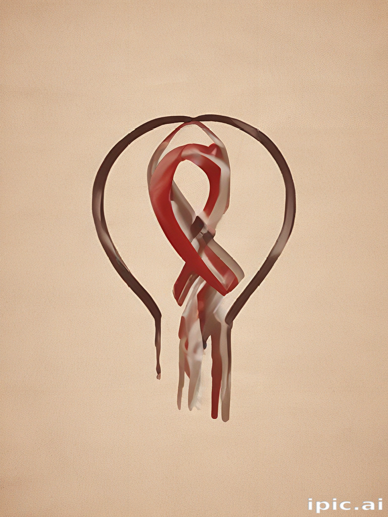 Abstract Representation of Hope and Awareness Through a Red Ribbon Symbol