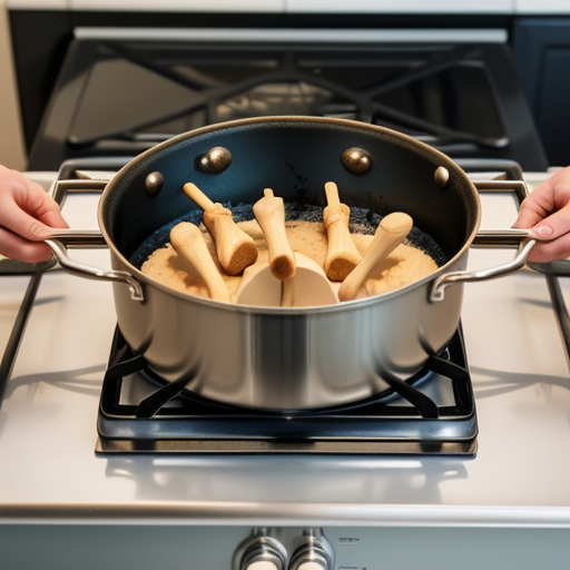 Cooking Delicious Meal on the Stove with Wooden Utensils in Pot