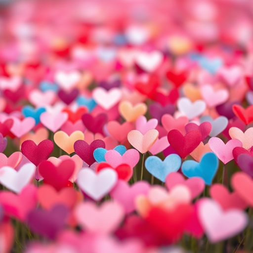 A Colorful Field of Heart-Shaped Flowers Celebrating Love and Affection.