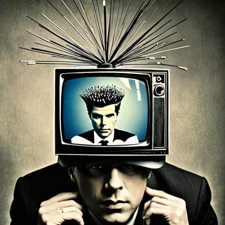 tv on head static surreal art