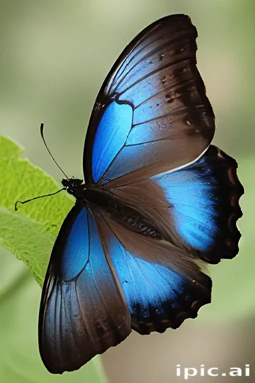 Stunning Blue Butterfly Perched Gracefully on a Leaf in Nature