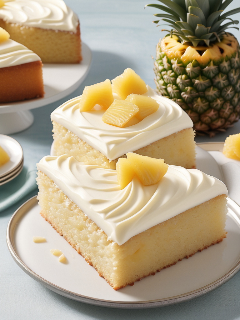 Delicious Pineapple Cake with Creamy Frosting and Fresh Pineapple Topping.