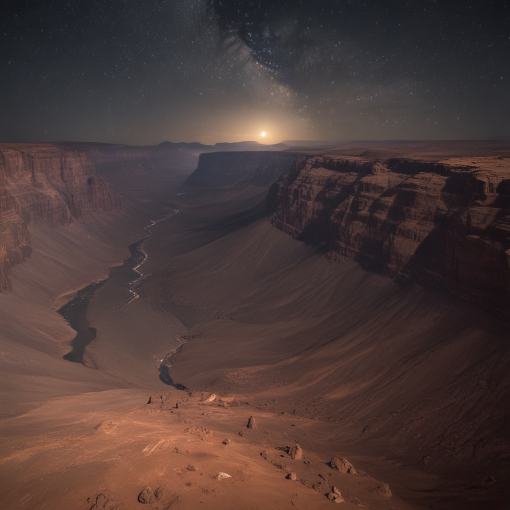 A canyon on Mars at Night