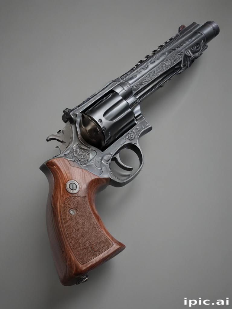 Intricately Designed Revolver with Elegant Wood Grip and Detailed ...