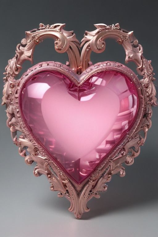 Elegant Decorative Heart Shaped Object with Intricate Design and Pink Glass
