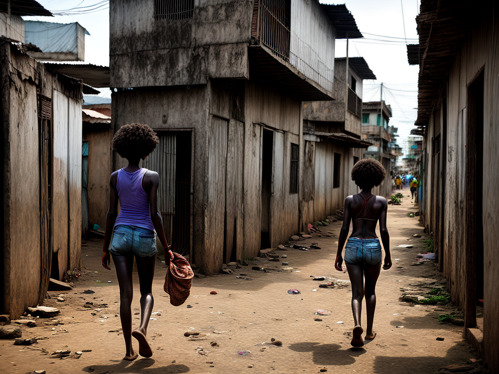 Realistic image black girl walking slum brazil. Ultra realistic image ...