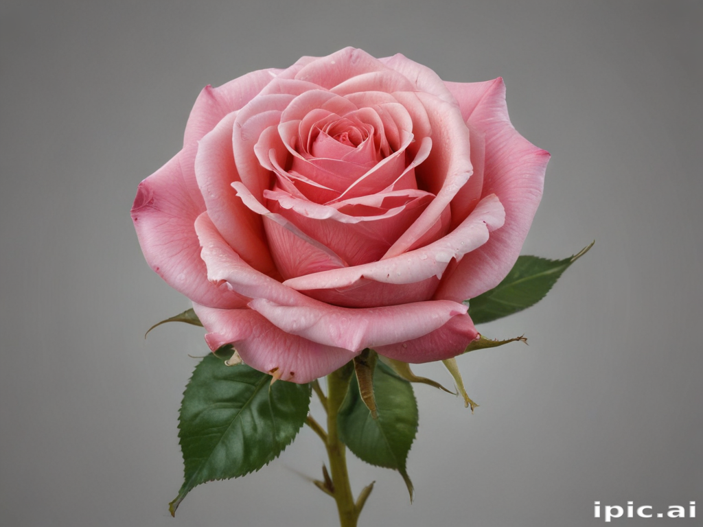 Beautiful Close-Up of a Pink Rose with Delicate Petals and Green Leaves