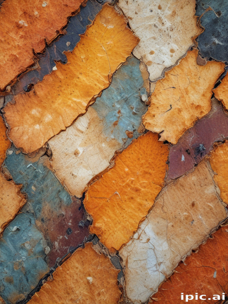 Colorful Mosaic Pattern of Textured Tiles in Earthy Tones and Hues